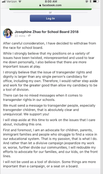 Josephine Zhao: Embattled school board candidate drops out — despite ...